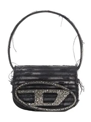 DIESEL® 1-dr Embellished Distressed Denim Shoulder Bag - Black