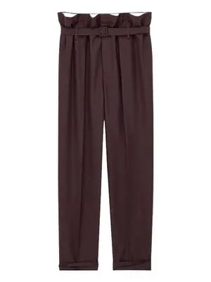 Saint Laurent Belted Paperbag Wool And Mohair Trousers - Black