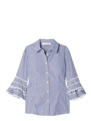 Carolina Herrera Striped Cotton Poplin Shirt With Lace Trim - Blue