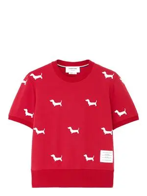 Thom Browne Short Sleeve Dachshund Embroidered T-shirt - Red