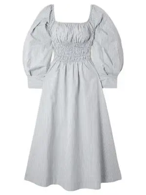 Altuzarra Striped Cotton Shirred Midi Dress - White