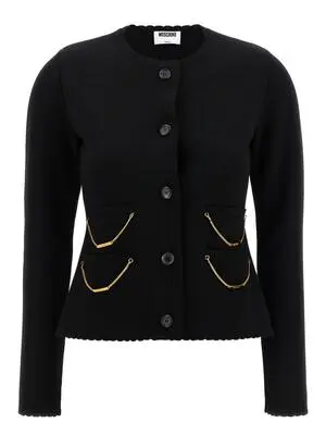 Moschino Chain Detail Merino Wool Cardigan - Black