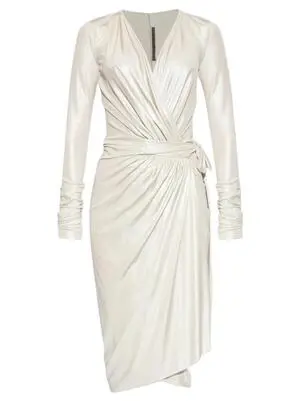 Rick Owens Draped V-neck Long Sleeve Dress - White