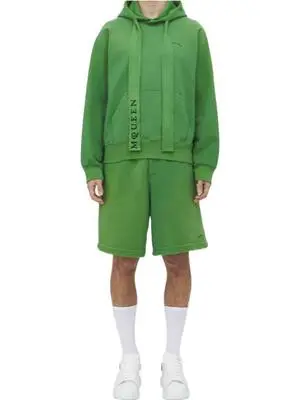 Alexander McQueen Logo Embroidered Drawstring Hoodie - Dark Green