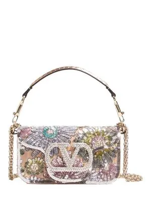 VALENTINO Valentino Garavani Locò Small Embroidered Shoulder Bag With Jewel Logo