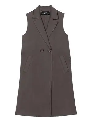 LUISA CERANO Double-breasted Long Wool Vest - Taupe