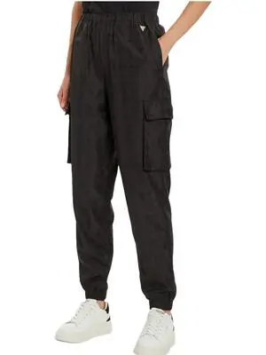 Guess Elastic Waist Cargo Pants With Logo Embellishment - Black