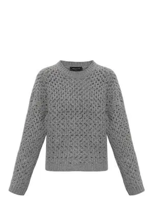 Fabiana Filippi Openwork Knit Sweater With Crystal Embellishments - Gray