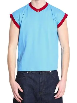 Versace Contrast-trim Sleeveless T-shirt - Light Blue
