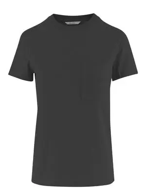 Max Mara Crewneck Short-sleeved T-shirt With Ribbed Collar And Pocket Detail - Black
