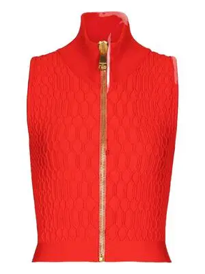 Balmain Sleeveless Knitted High Neck Top With Zip Closure - Red