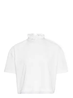 Alaïa Cropped T-shirt With Ruffled High Neck - White
