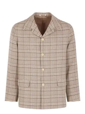 Auralee Checked Buttoned Shirt Jacket - Ivory Beige Check