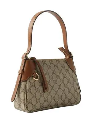 Gucci Gg Emblem Small Shoulder Bag - Beige And Dark Brown