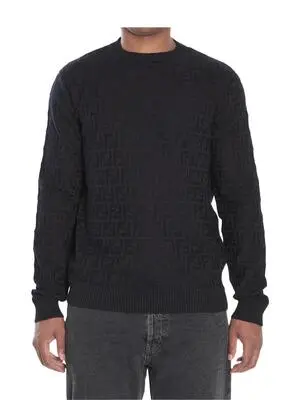 Fendi Ff Monogram Crewneck Knitted Jumper - Black