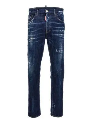 Dsquared2 Distressed Straight-leg Jeans With Logo Patch - Blue