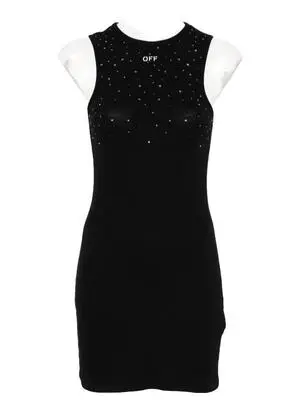 Off-White Logo Embroidered Embellished Sleeveless Dress - Black