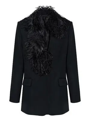 Attico Ostrich Feather Detailed Blazer - Black