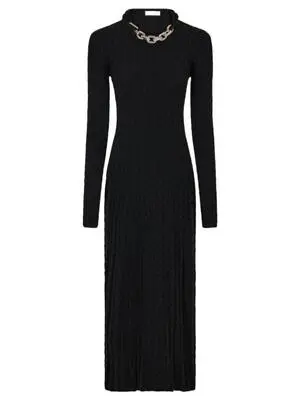 Rabanne Knitted Long Dress With Chain Detail - Black