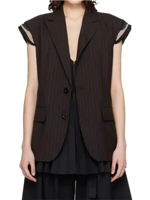 Sacai Striped Vest - Brown/black