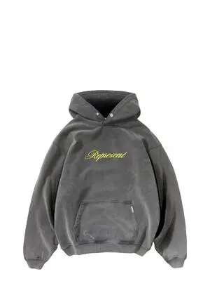 REPRESENT Embroidered Cotton Hoodie - Vintage Gray