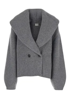 TOTEME Totême Double-Breasted Ribbed Cardigan Medium Gray