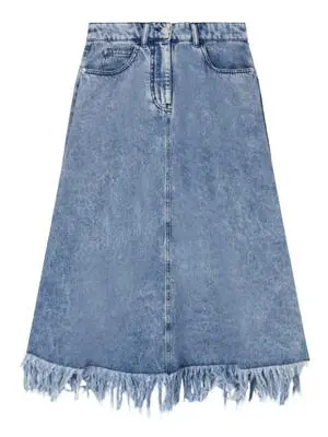 Emporio Armani Midi Denim Skirt With Fringes - Blue