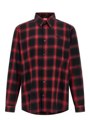 DIESEL® Check-pattern Logo-embroidered Shirt - Black