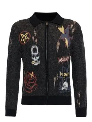 ALLSAINTS Meller Graphic Zip Cardigan - Black