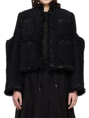 Sacai Long Sleeve Crewneck Tweed Jacket - Black