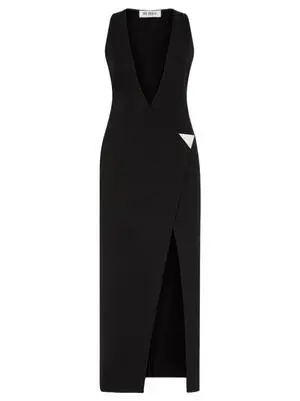 Attico Sleeveless V-neck Logo Plaque Dress - Black