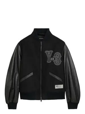 Y3 Leather-sleeve Embroidered Bomber Jacket - Black