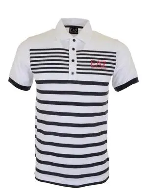 EA7 Striped Lapel Polo Shirt - White