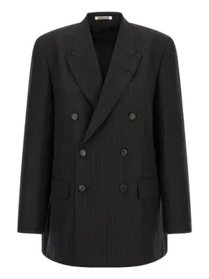 Auralee Wool Double-breasted Suit Jacket - Black