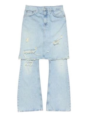 Acne Studios Distressed Panelled Jeans With Logo Patch - Light Blue