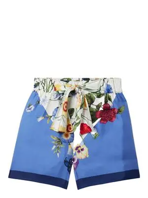 Oscar De La Renta Floral-print Silk Twill Shorts - Blue