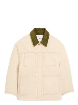 Ami Corduroy Velvet Padded Worker Jacket - Nude