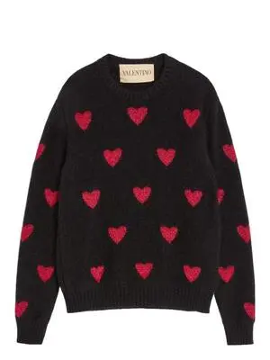 Valentino Garavani Mohair Wool And Lurex Jumper With Heart Jacquard Pattern - Black/red