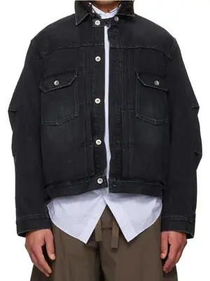 Sacai Faded Denim Trucker Jacket - Black