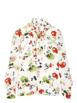 Erdem Floral Print Ruffled Silk Shirt - Multi-color