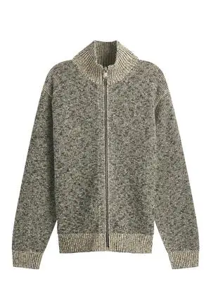 JIL SANDER Long Sleeve Wool Blend Zip-up Sweater - Pollen