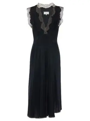 MAISON MARGIELA Lace-trim V-neck Midi Dress - Black