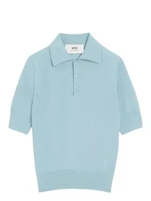 AMI Ami Paris Knitted Polo Shirt With Tonal Buttons And Ami De Coeur Embroidery