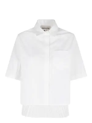 SEMICOUTURE Short-sleeved Shirt With Pleated Detail - White