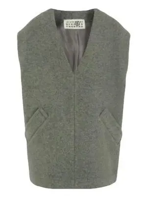 MAISON MARGIELA Embroidered Logo V-neck Waistcoat - Gray