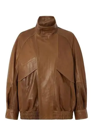 NOUR HAMMOUR Paneled Leather Jacket With Elasticated Hem