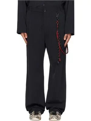 SONG FOR THE MUTE Loose Pleated Pinstriped Trousers - Black