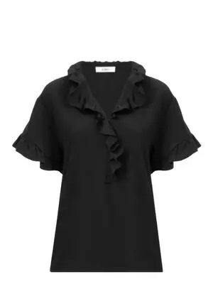 Chloé Short-sleeve Ruffle Top In Crêpe De Chine - Black