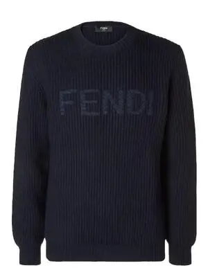 Fendi Embroidered Logo Long-sleeved Sweater - Blue