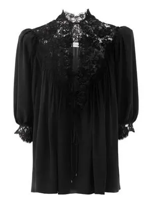 Chloé Lace-trim Gathered Blouse - Black